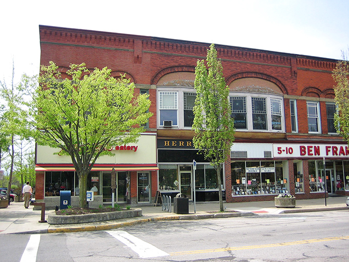 The Ben Franklin store anchors Oberlin's main street, proving some traditions are worth preserving in this progressive college town.