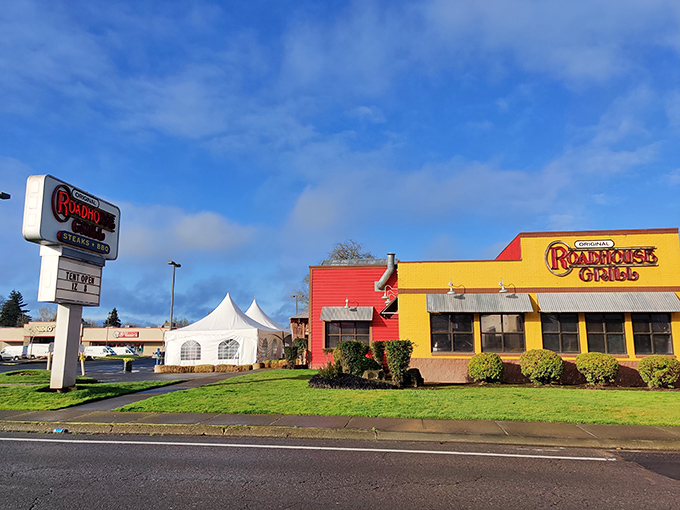 Classic roadhouse architecture housing steaks that have kept this Salem institution thriving for decades now.
