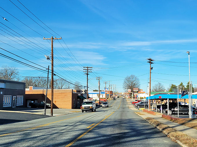 Morning in downtown Reidsville brings calm streets and clear skies, a peaceful start to the day before the town awakens.