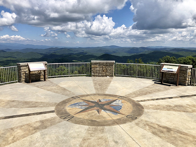 Four-state feast! Standing on this compass rose is like being the conductor of a symphony of mountains&mdash;with movements playing across state lines.