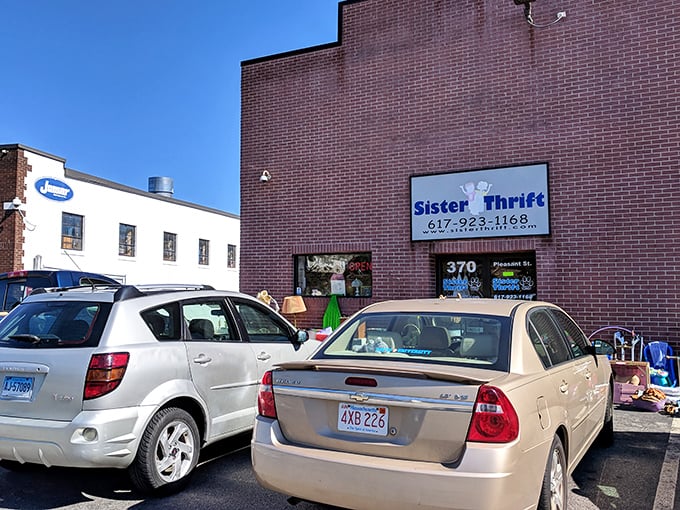 Sister Thrift's brick exterior and packed parking lot hint at the popular bargain destination hiding in plain sight.
