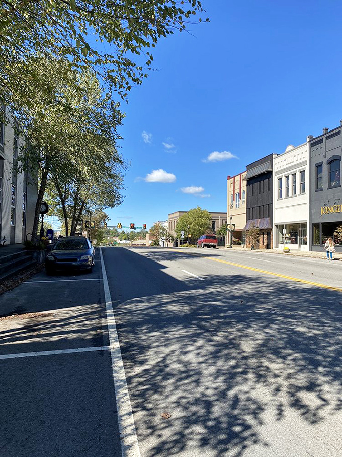 The view down Sparta's main street promises adventures that won't require financial planning or a second mortgage.