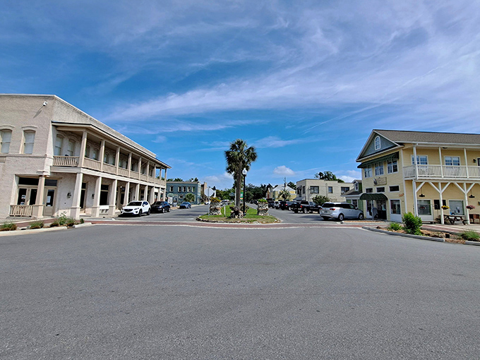 Palm trees and coastal architecture give St. Marys its distinctive Southern coastal vibe. Even the buildings look relaxed here!