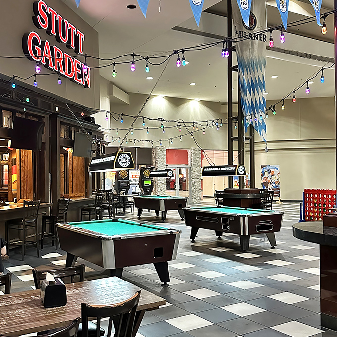 Pool tables and colorful lights make Stuttgarden more than just a beer spot - it's an entertainment destination with German soul.