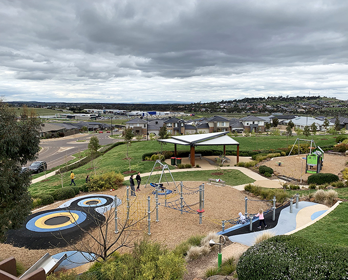 Sunbury's playground square anchors a community where neighbors still know each other's names.