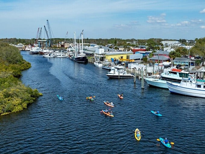Boats line the working waterfront in Tarpon Springs, where fishing traditions continue alongside affordable coastal living. Authentic Florida at its finest!