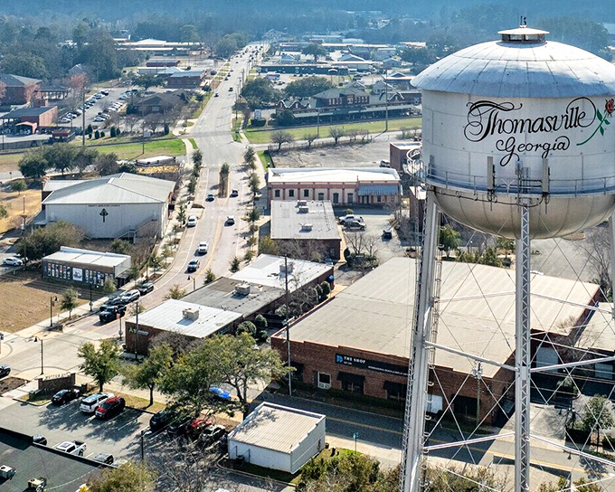 Thomasville's iconic water tower watches over a town that's mastered affordable elegance and Southern charm.
