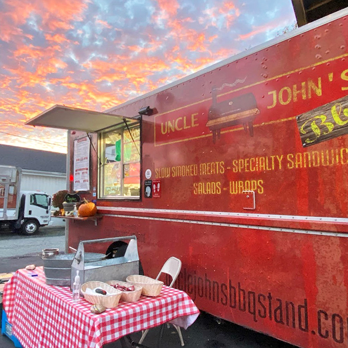 Sometimes the most beautiful sunsets happen right outside your favorite food truck - pure magic.
