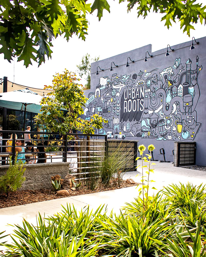 The lush patio at Urban Roots creates the perfect California setting for that age-old pairing: craft beer and slow-smoked BBQ.
