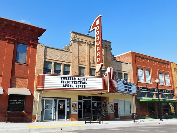 The historic Centre Theatre marquee lights up Woodward's affordable downtown, where entertainment doesn't have to break the bank.