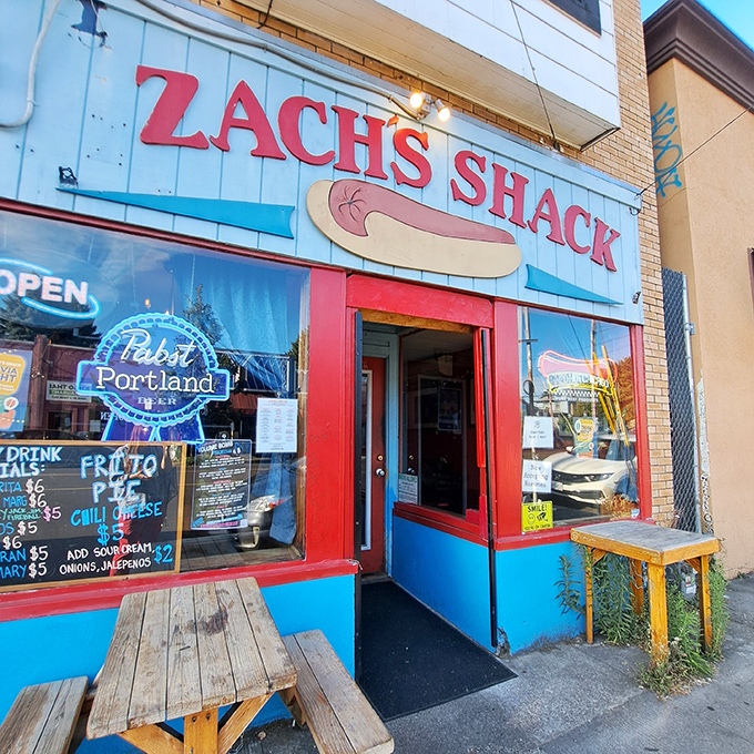 The cheerful blue facade promises serious comfort food with a playful twist - neighborhood dining at its finest.