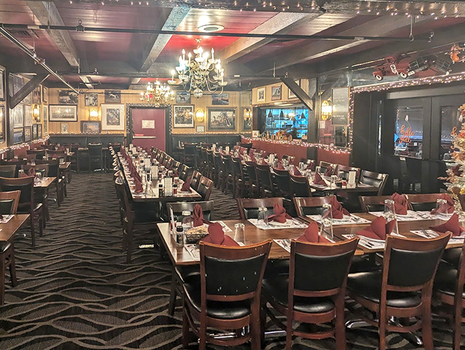 The dining room whispers of celebrations past and future&mdash;where chandelier light dances off burgundy napkins and anticipation hangs in the air.