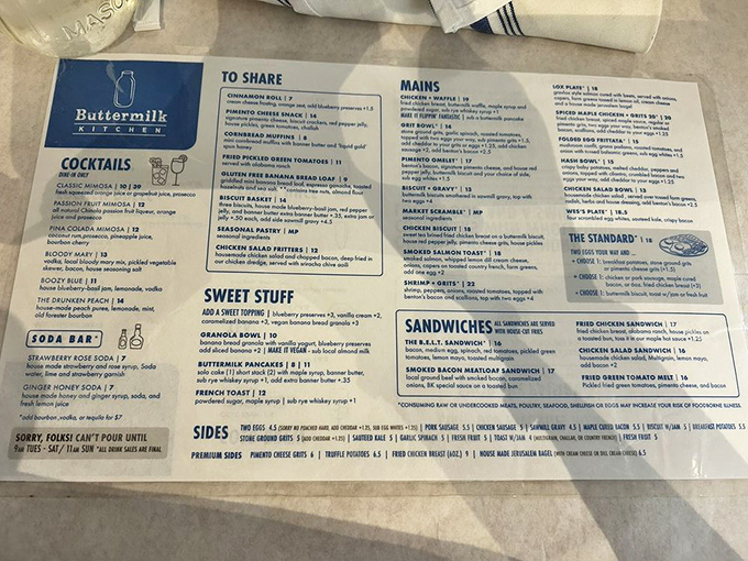 The menu reads like a love letter to Southern breakfast traditions, each item promising a different path to morning bliss.