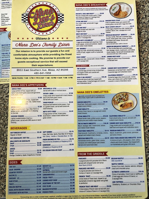 The menu at Nana Dee's reads like a love letter to American breakfast classics, with enough options to require multiple visits.