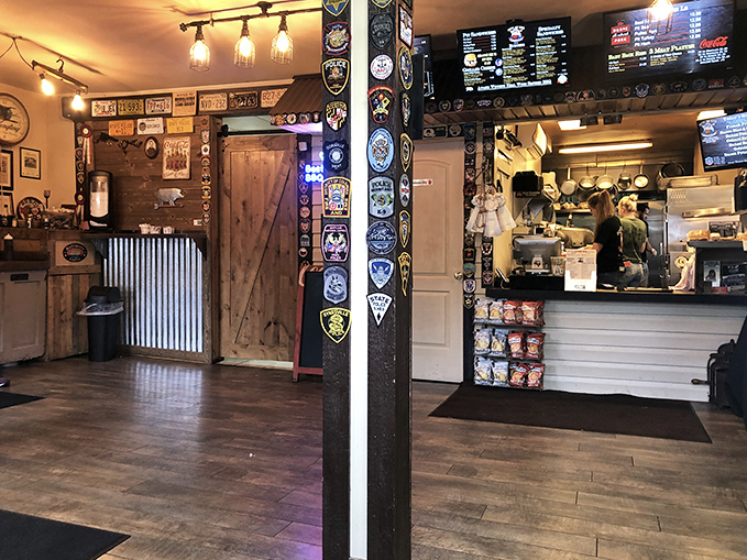 First-time visitors might be distracted by the police patches, but veterans know to keep their eyes on the prize: that order counter.