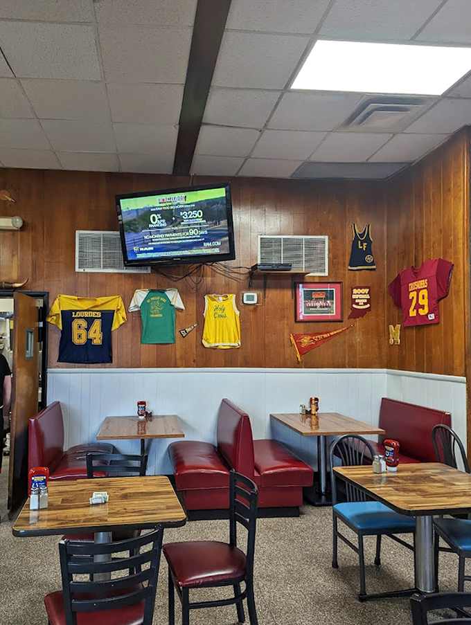 Where sports memories line the walls. The wood-paneled interior with its red vinyl booths feels like stepping into your favorite uncle's basement&mdash;if he could really cook.