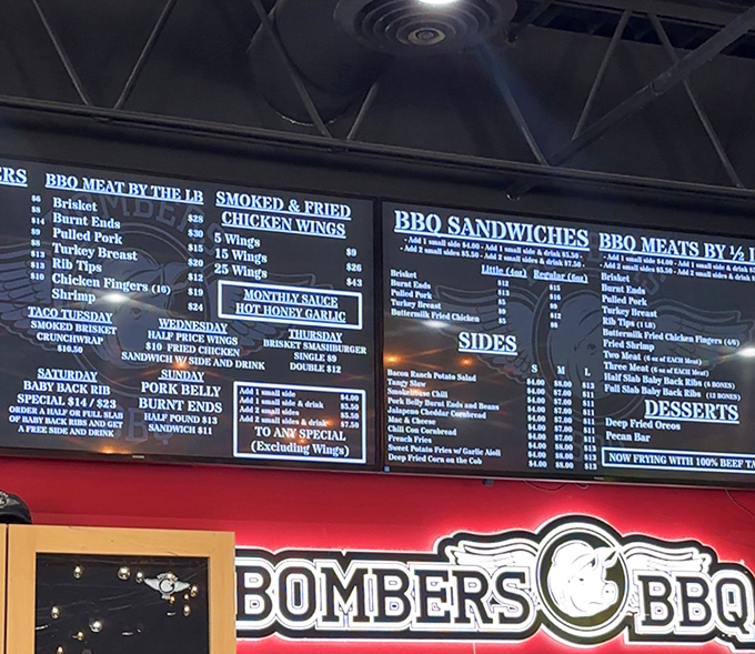 That menu board isn't just a list &ndash; it's a roadmap to happiness. The daily specials alone could justify a week-long barbecue pilgrimage.