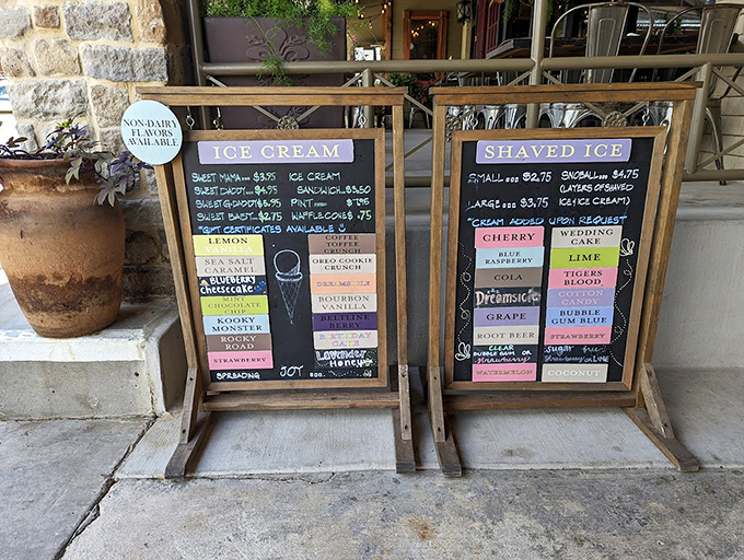 A menu board that's basically a roadmap to happiness. Each colorful chalk-written flavor represents a different path to ice cream nirvana.
