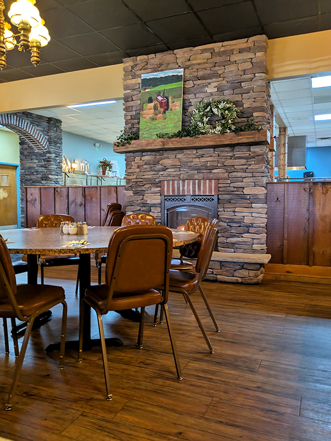 Stone fireplaces and wooden paneling create that "grandma's house" feeling&mdash;if grandma could cook for 200 people and had impeccable taste in rustic decor.