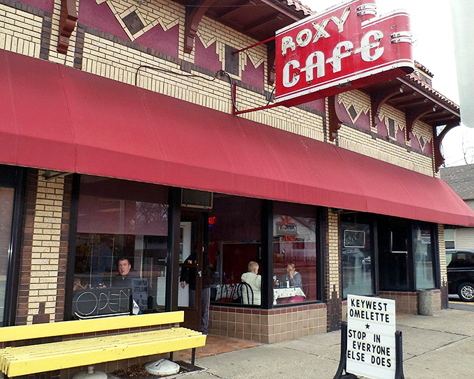 That classic red awning isn't just decoration&mdash;it's a beacon of hope for those suffering from acute pancake deficiency.