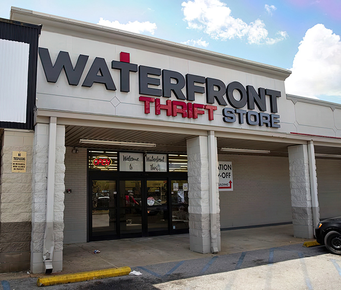 The storefront beckons like a portal to bargain paradise, where thrift dreams come true six days a week.