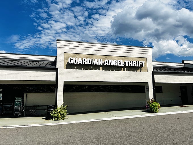 The unassuming storefront of Guardian Angel Thrift belies the wonderland of bargains waiting inside, like finding the entrance to Narnia in a mall parking lot.