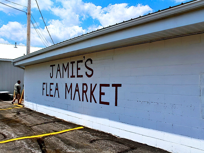 The unassuming white exterior of Jamie's Flea Market belies the treasure trove within&mdash;like finding a portal to retail wonderland behind a plain door.