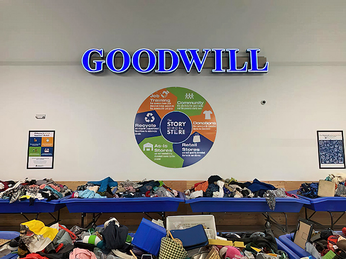 The mothership has landed. Medford's Goodwill As-Is Outlet promises treasure hunting at its most primal, with blue bins stretching as far as the eye can see.