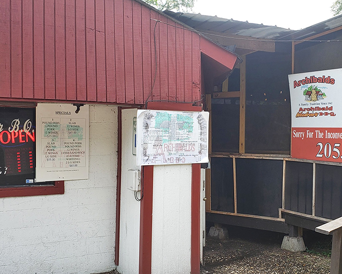 The unassuming red exterior of Archibald's might fool you, but locals know this humble shack houses BBQ treasures worth their weight in gold.