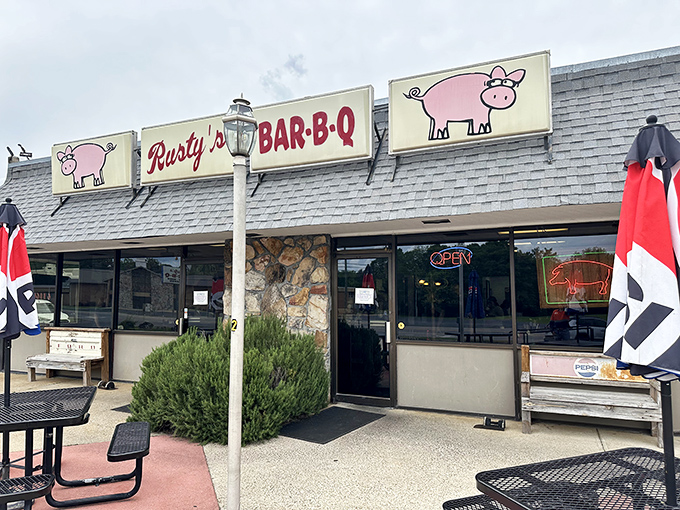 Those cartoon pigs on the sign aren't just cute &ndash; they're sending you a message: "The barbecue inside is worth the drive to Leeds."