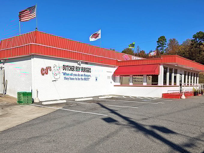 Flags flutter proudly above this temple of beef, where the motto "When all you do are Burgers, they have to be the BEST!" isn't just words&mdash;it's a mission statement.