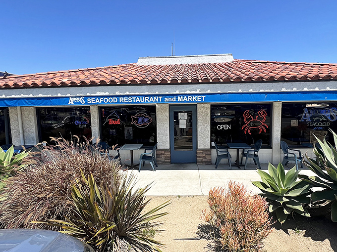 The unassuming exterior of Andria's Seafood belies the culinary treasures within. That terra cotta roof has sheltered countless seafood epiphanies.