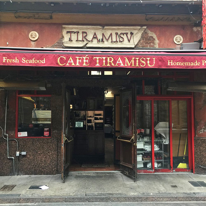 Caf&eacute; Tiramisu's burgundy awning and European-style sidewalk seating transform this San Francisco alley into a little slice of Italy. La dolce vita awaits!