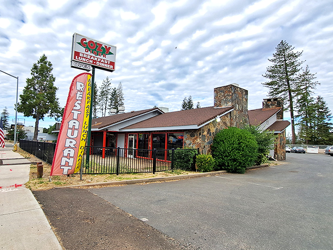 The stone facade and classic signage of Cozy Diner promise comfort food treasures within. Paradise found, indeed!