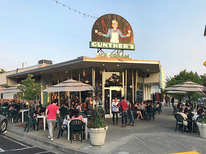 When Sacramento sizzles, locals flock to this beloved corner where generations have gathered for sweet relief under twinkling lights.
