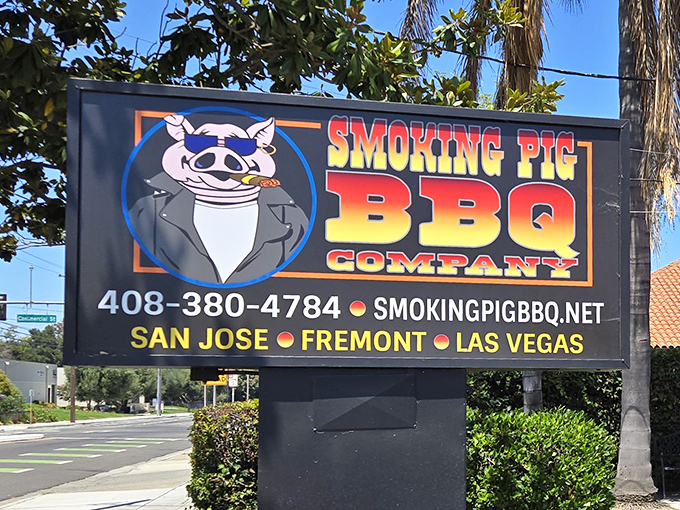The cartoon mascot says it all: in Silicon Valley, this pig means business. Sunglasses, cigar, and BBQ that's worth the drive from anywhere in California.