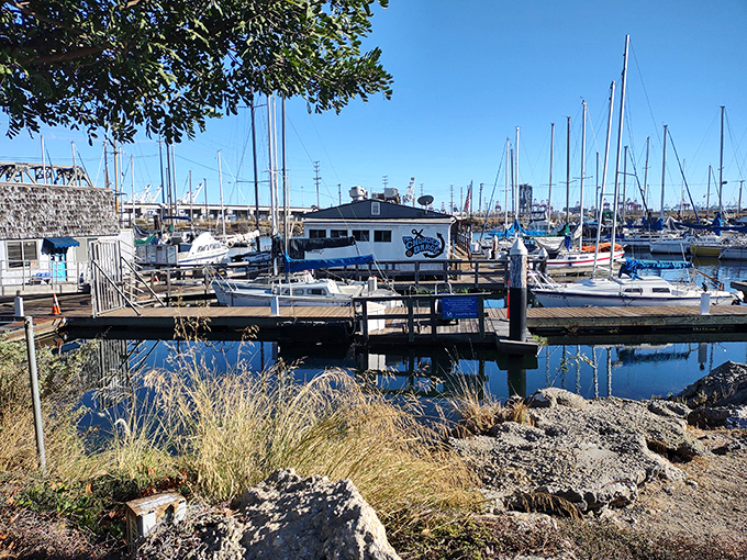 From across the marina, this unassuming vessel promises maritime meals worth the journey&mdash;like finding a culinary treasure island in LA's harbor.