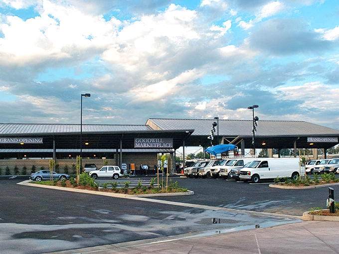 From afar, the bustling landscape of this treasure-hunting paradise comes into view, with rows of parked cars hinting at the hidden gems waiting inside&mdash;a place where yesterday's castoffs become tomorrow's conversation pieces.