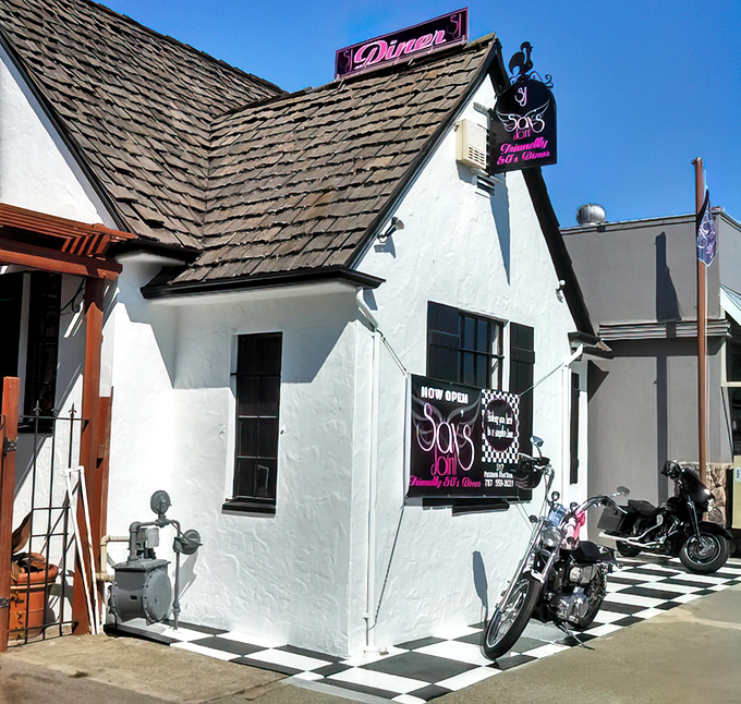 The little white house with a big culinary reputation. Sax's Joint's charming exterior and checkered driveway welcome hungry pilgrims to breakfast paradise.