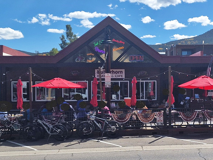 Framed by mountain views and Colorado blue skies, Butterhorn's welcoming facade draws cyclists and hungry hikers like moths to a delicious flame.