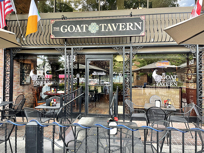 The flags tell you everything &ndash; this isn't just dinner, it's a passport. The Goat Tavern's welcoming patio beckons with international flair and promises of pints.