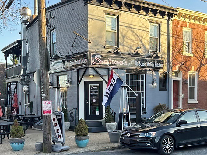 The corner spot that launched a thousand food pilgrimages. Scalessa's blue exterior and "Old School Italian Kitchen" sign promises authenticity before you even step inside.