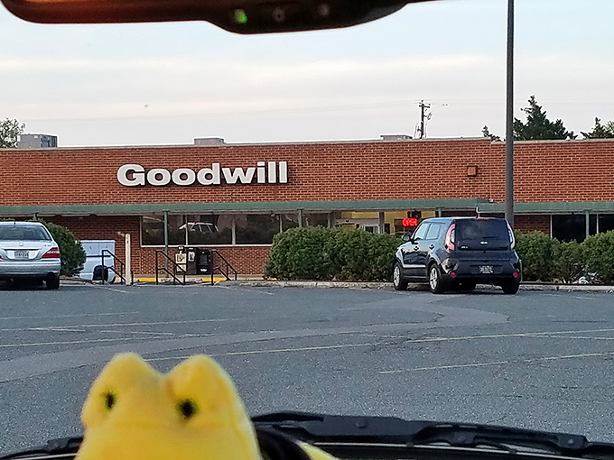 The unassuming brick facade of Goodwill in Millsboro hides a universe of possibilities within. Treasure hunting begins at these doors.