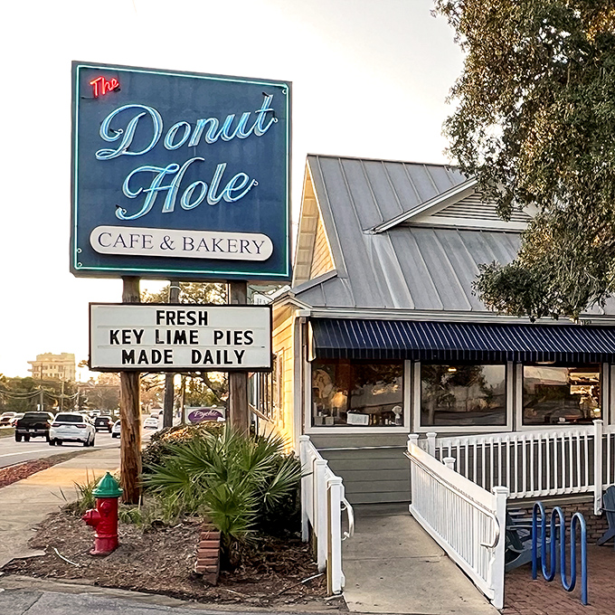 The iconic blue sign promises paradise in pastry form. Those "FRESH KEY LIME PIES MADE DAILY" words might be the most honest advertising in Florida.
