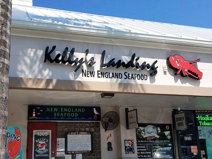 The unassuming storefront of Kelly's Landing hides a New England treasure trove. That red lobster sign isn't just decoration—it's a beacon for seafood lovers.
