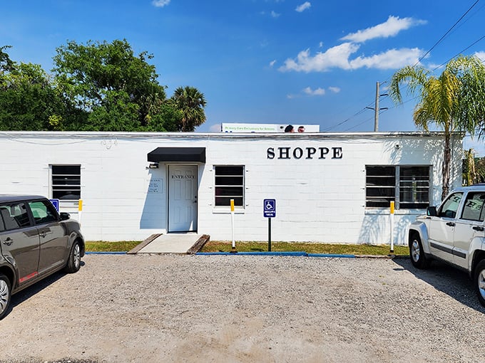 The unassuming exterior of Thrift on 46 proves that treasure hunting begins with the most modest of facades.