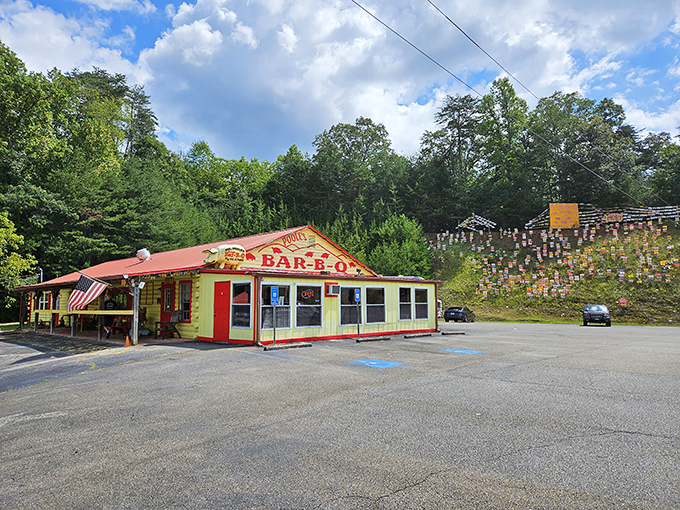 Poole's "Pig Hill of Fame" creates a whimsical backdrop for this roadside gem, where thousands of customer-decorated wooden pigs have found their forever home.