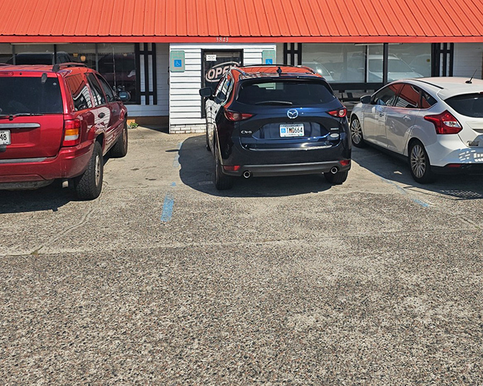 Another view of Ruth's modest storefront, where vehicles of all makes gather like hungry pilgrims at a temple of breakfast perfection.