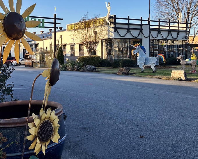 Standing proudly before Kudzu&rsquo;s bright fa&ccedil;ade, the unicorn hints that this antique shop is anything but ordinary.