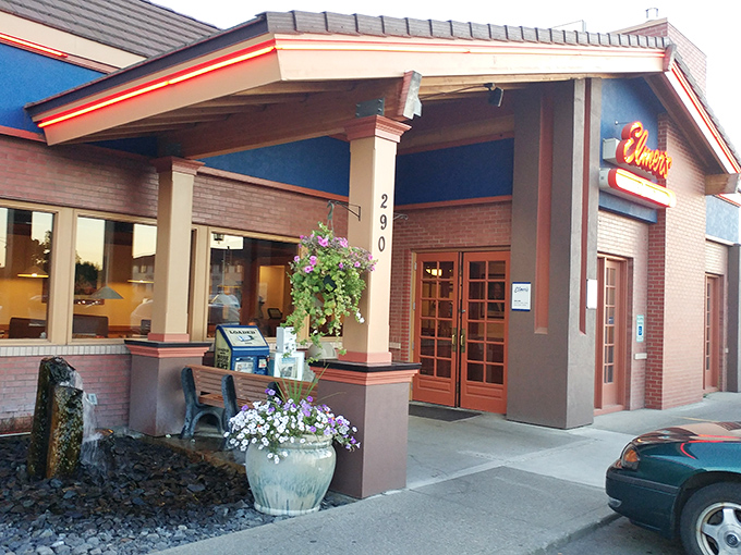 The welcoming brick exterior of Elmer's beckons like an old friend, complete with colorful flower arrangements that say "come in, stay awhile."